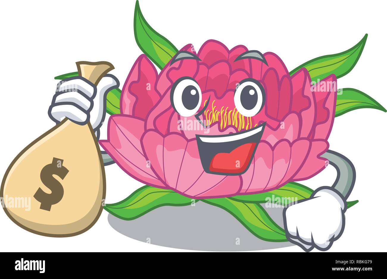 With money bag Peony flowers in a cartoon basket Stock Vector Image ...