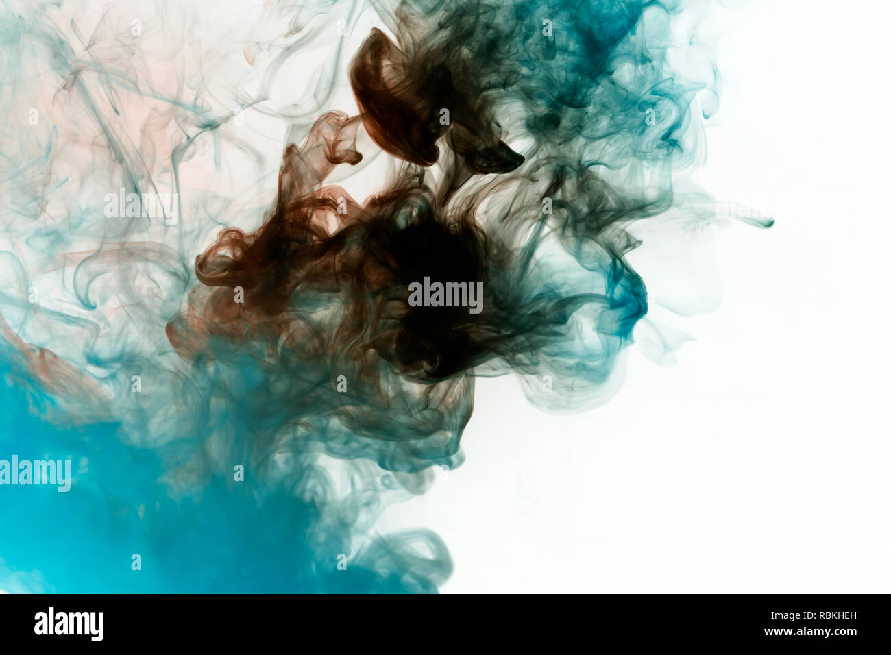 Background of blue, green and red wavy smoke on a white isolated ground ...