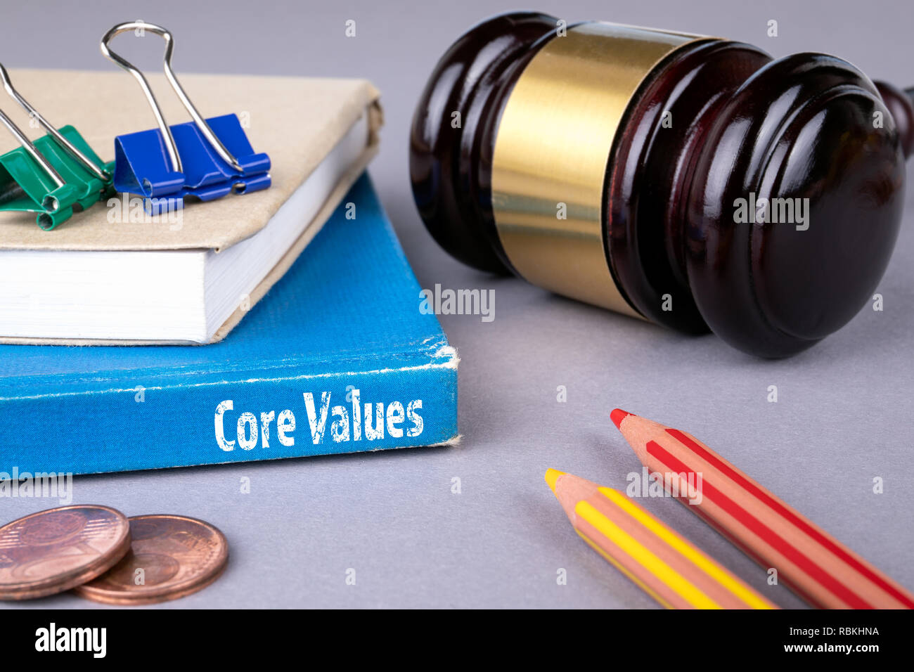 core values concept. blue book on a gray office table Stock Photo - Alamy