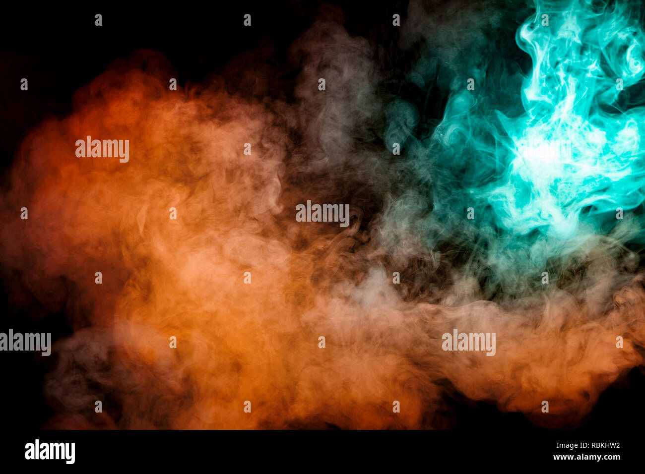 A background of blue, red and green wavy smoke in the shape of a ghost ...