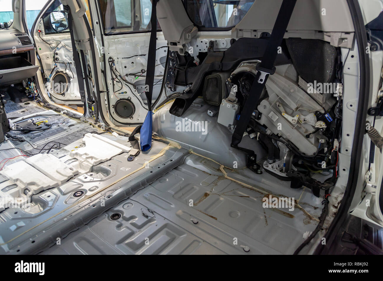 The side rear element of the cab inside the SUV car, dismantled trim ...
