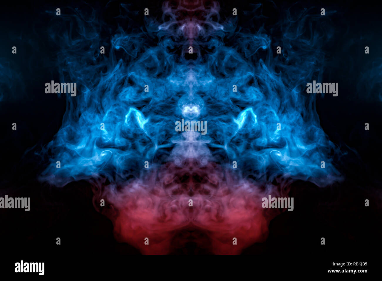 Burning blue fire smoke, rising up like a column from a purple-red base ...