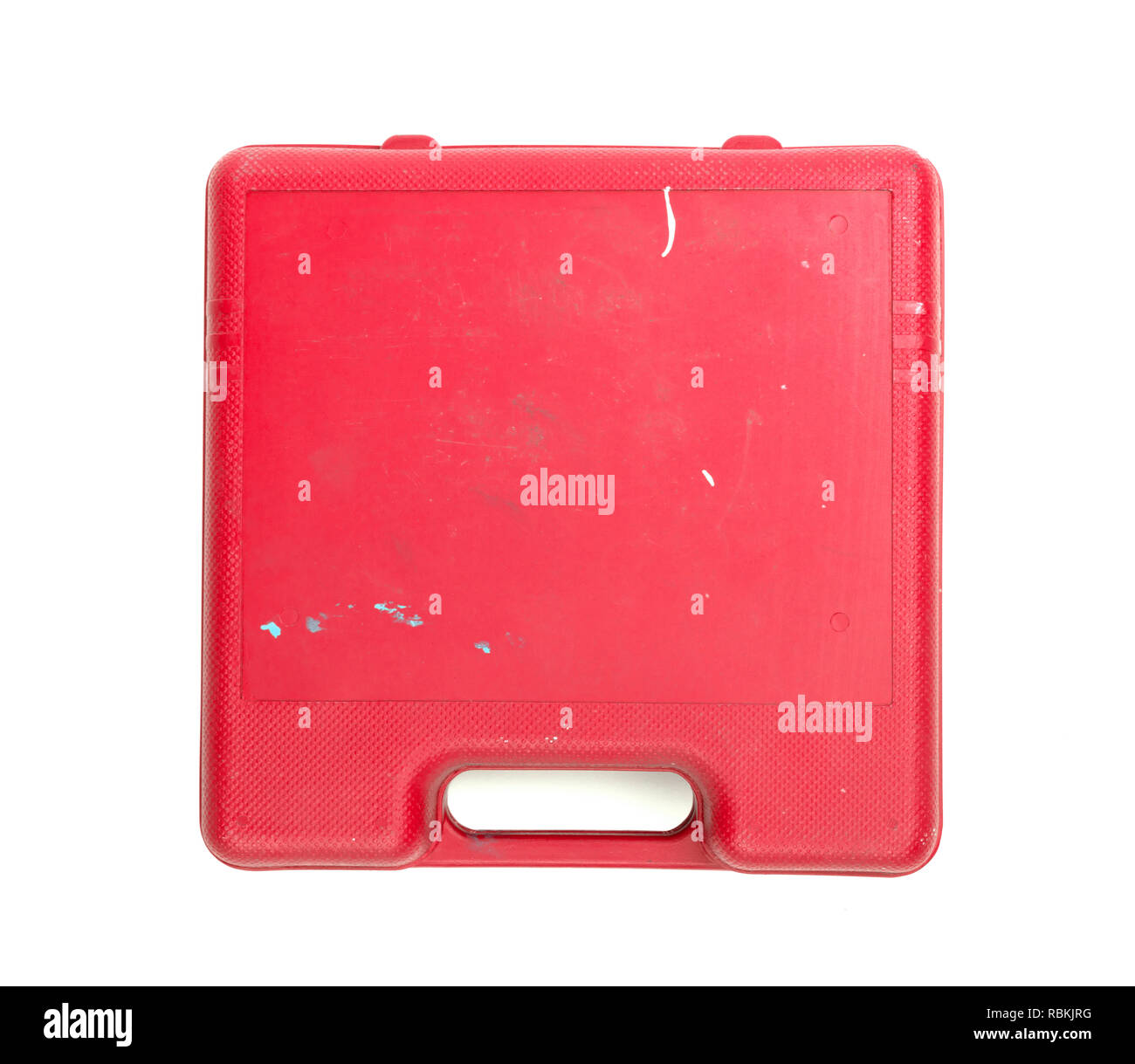 Old dirty red toolbox, isolated on white Stock Photo - Alamy