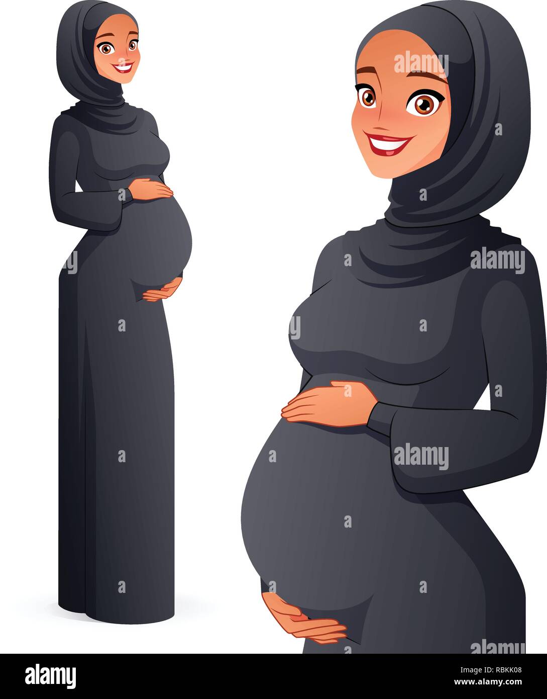Beautiful Muslim pregnant woman in hijab. Isolated vector illustration ...