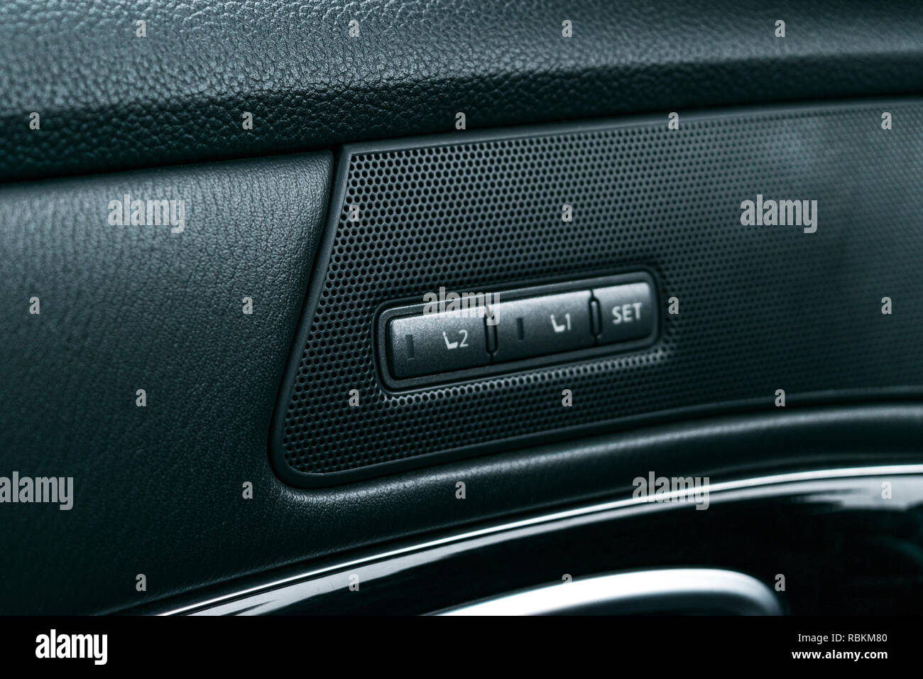 Power seat control buttons of a passenger car, modern car interior ...