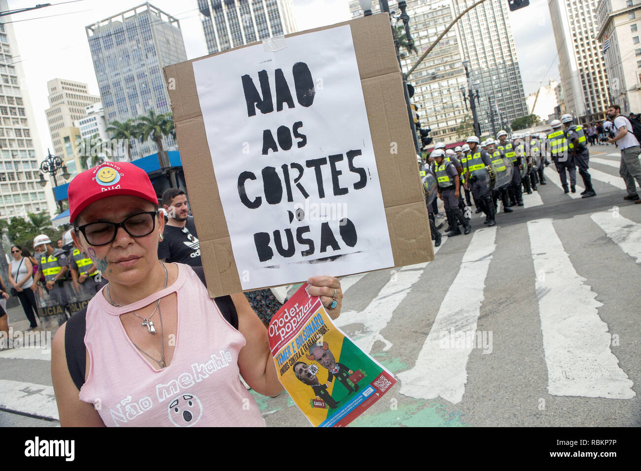 Sao Paulo, Brazil. January 10, 2019 - Thousands of protestors gathered ...