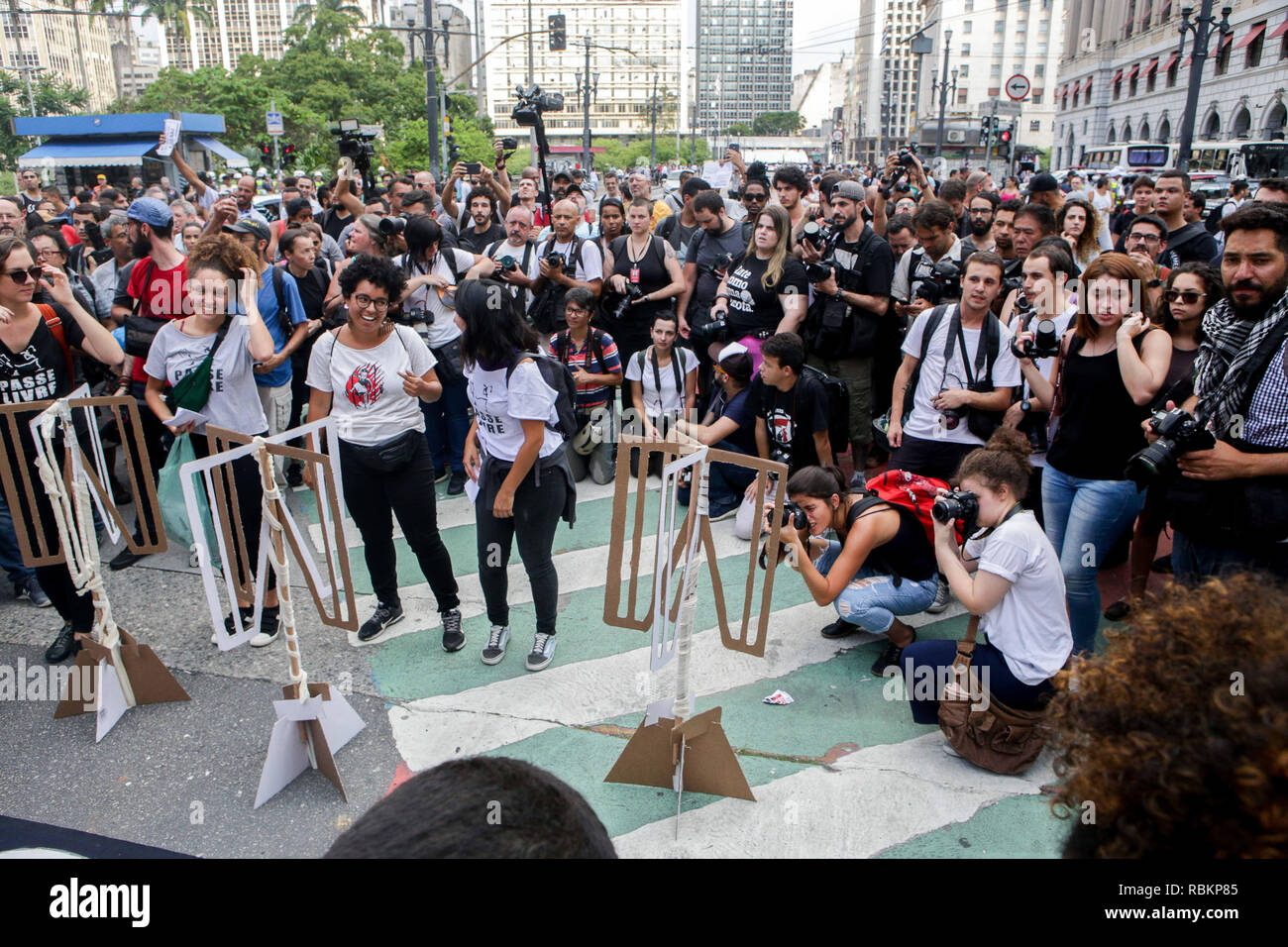 Sao Paulo, Brazil. January 10, 2019 - Thousands of protestors gathered ...