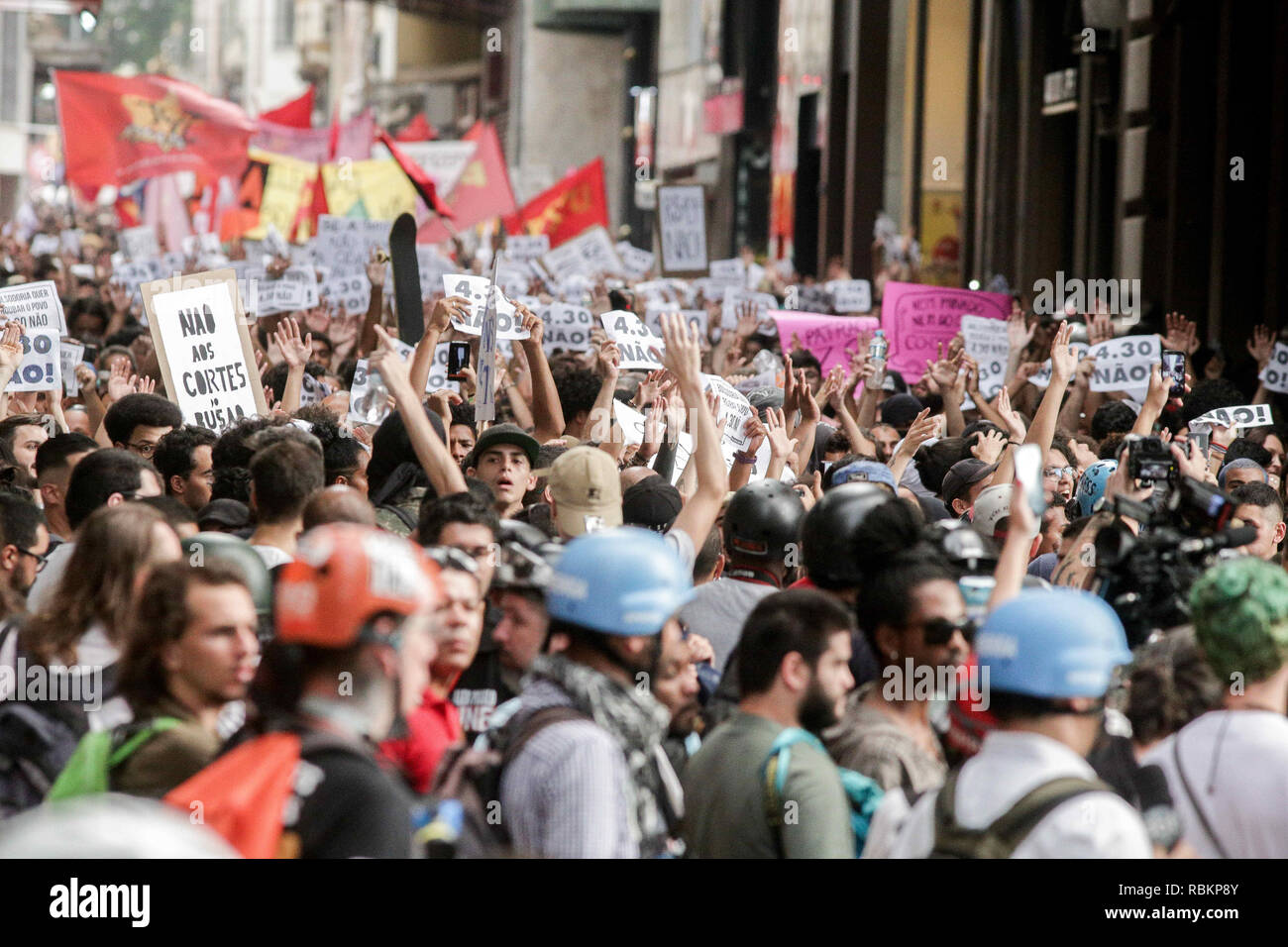 Sao Paulo, Brazil. January 10, 2019 - Thousands of protestors gathered ...