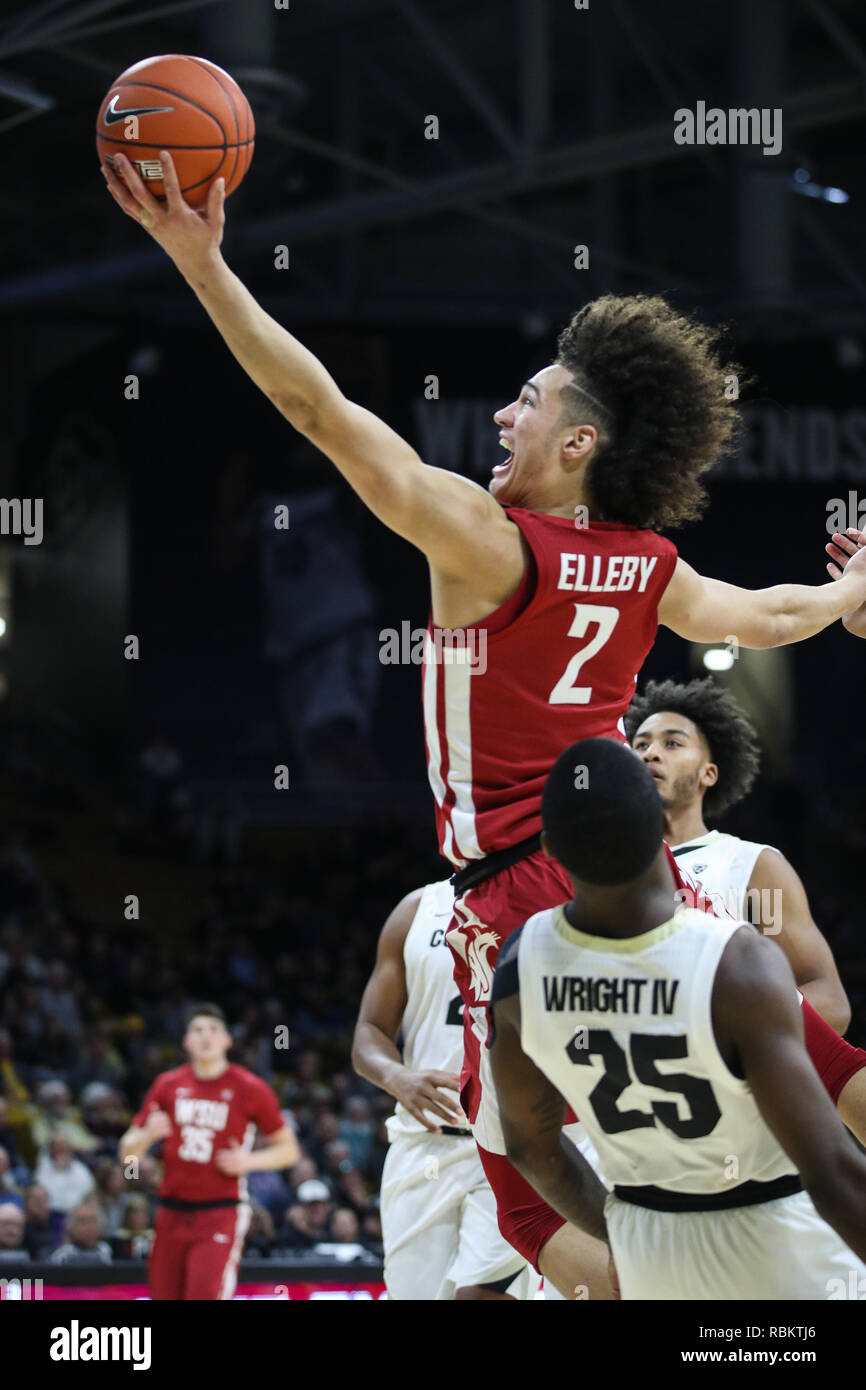 Boulder, CO, USA. 10th Jan, 2019. Washington State Cougars forward CJ Elleby (2) throws in a ...
