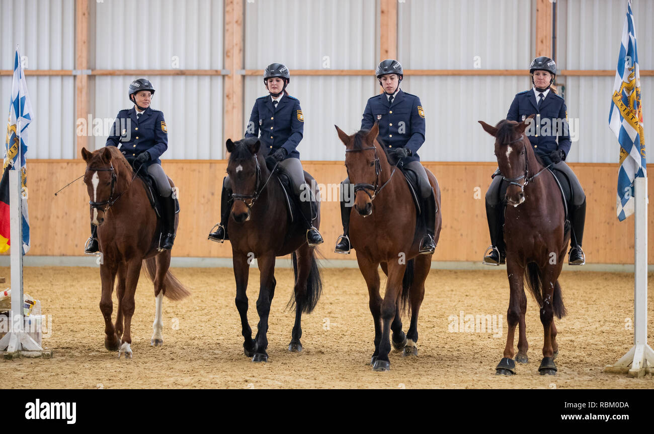 11 January 2019, Bavaria, Nürnberg: The policemen of the riding group ...