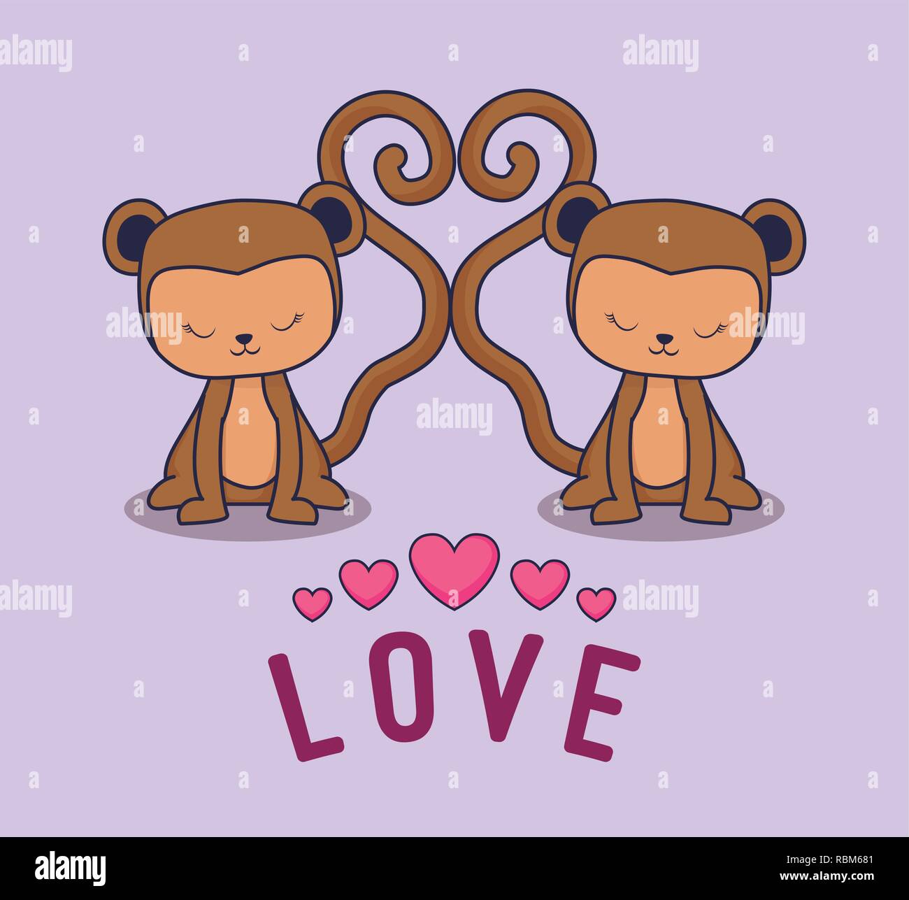 love card with monkeys couple vector illustration design Stock Vector ...