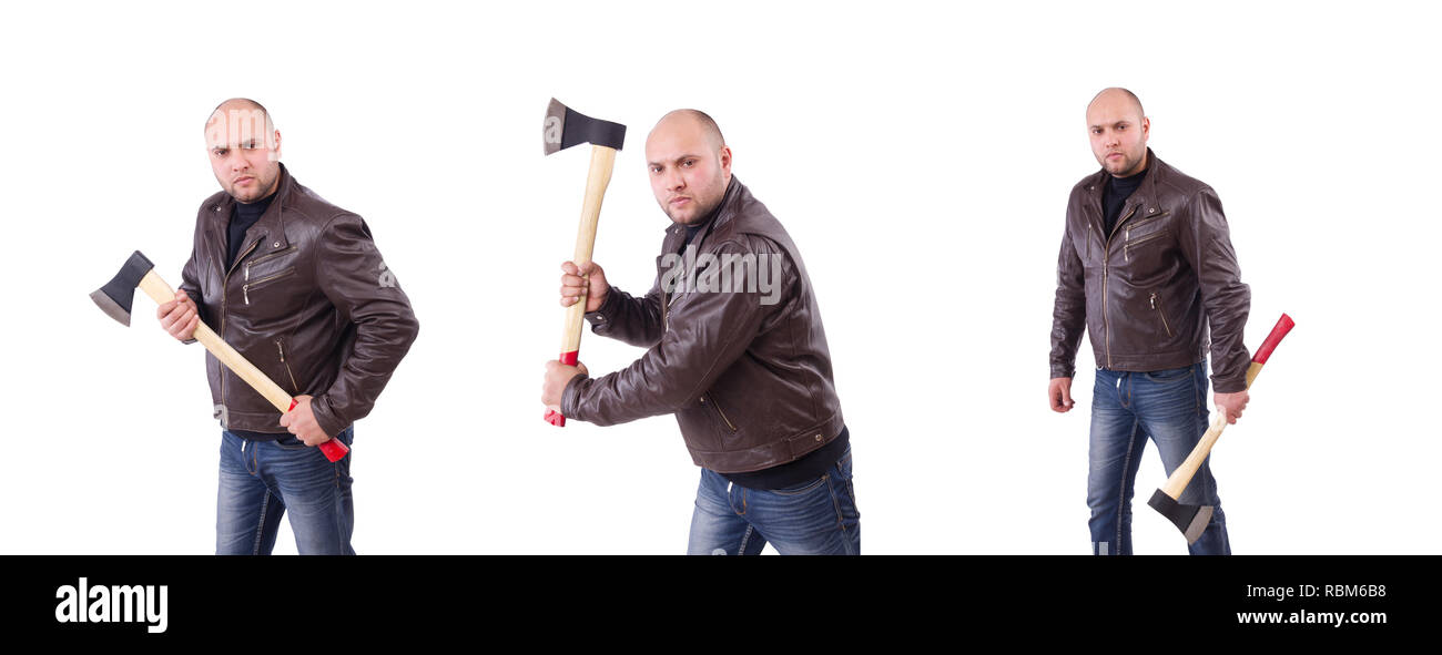 Man with axe isolated on white Stock Photo - Alamy