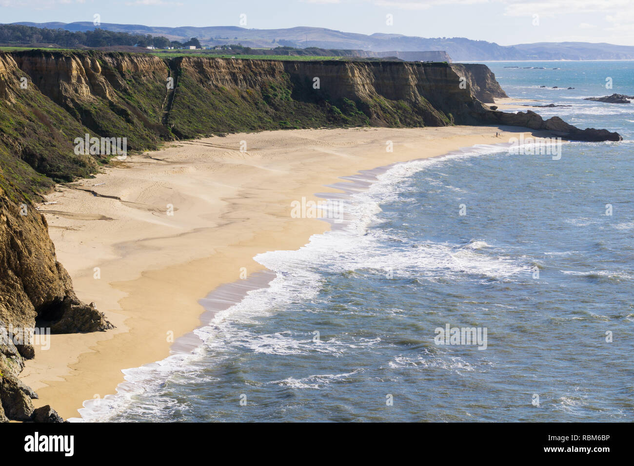 Cliffs and large half moon shaped beach, Pacific Ocean Coast, Half Moon ...