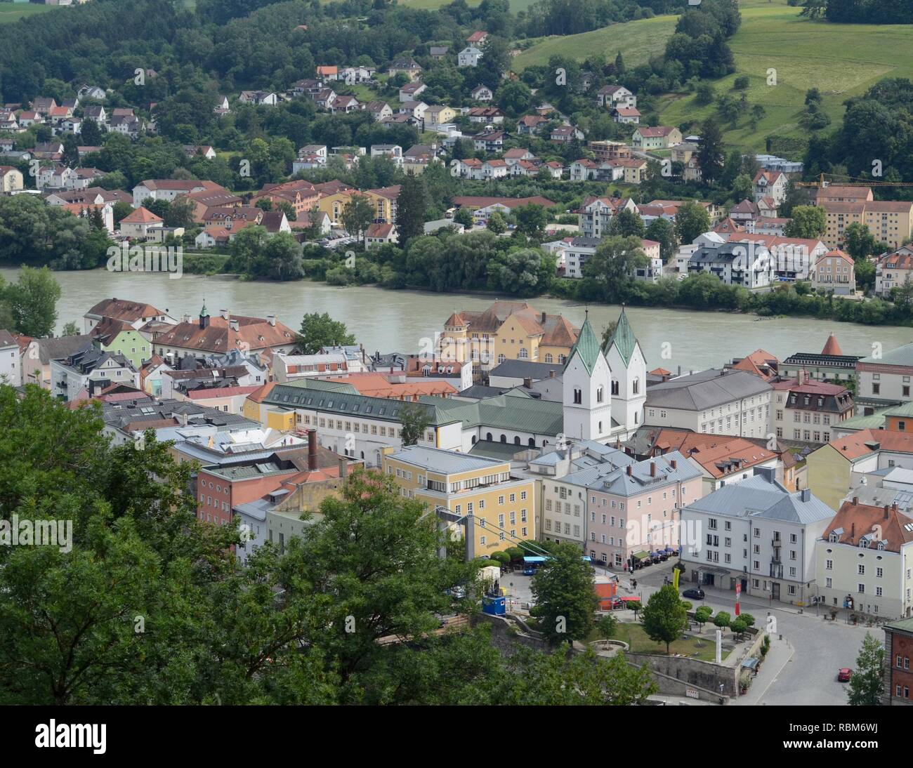 The confluence of the three rivers danube hi-res stock photography and ...