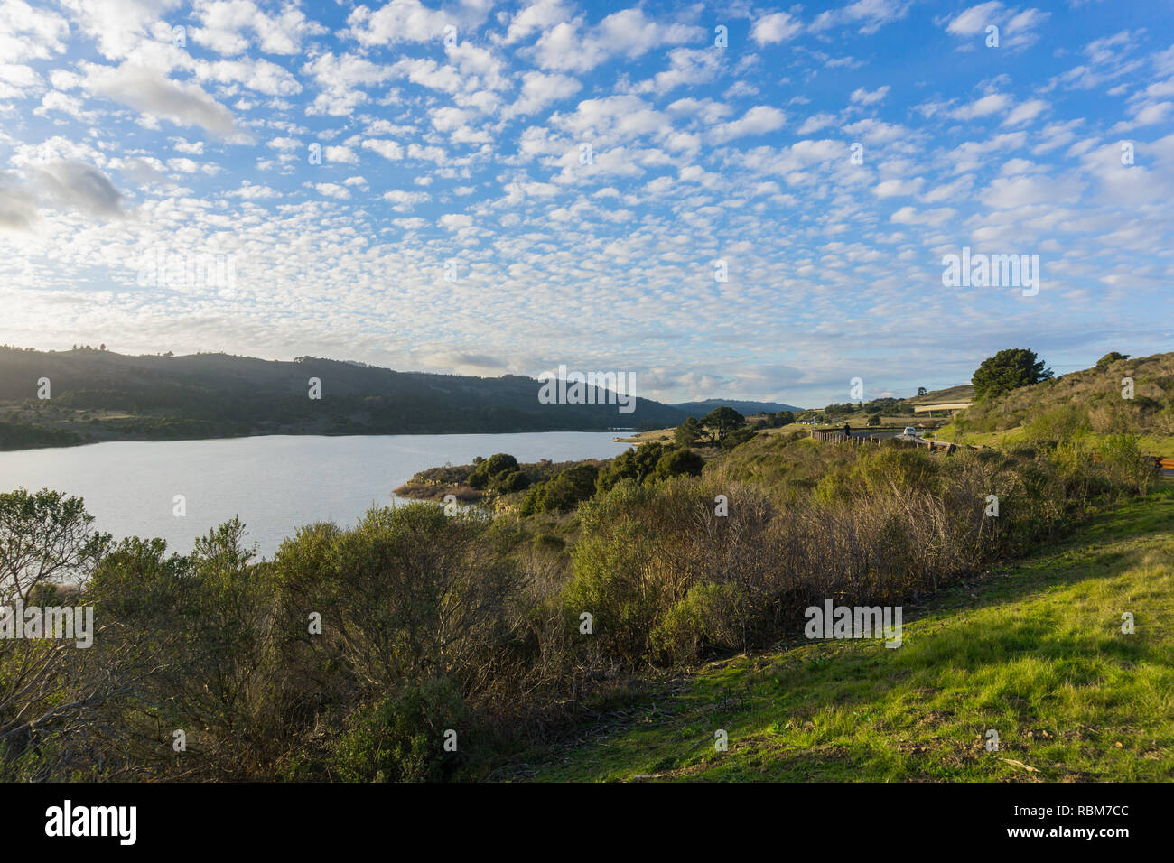 Crystal Springs Reservoir at sunset, San Francisco bay area, California ...