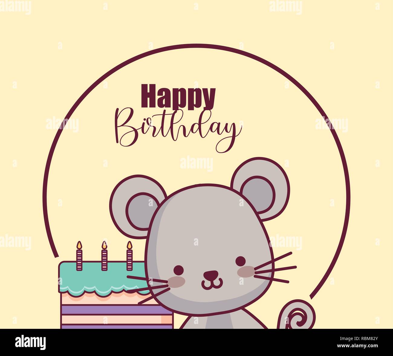 cute mouse happy birthday card vector illustration design Stock Vector ...