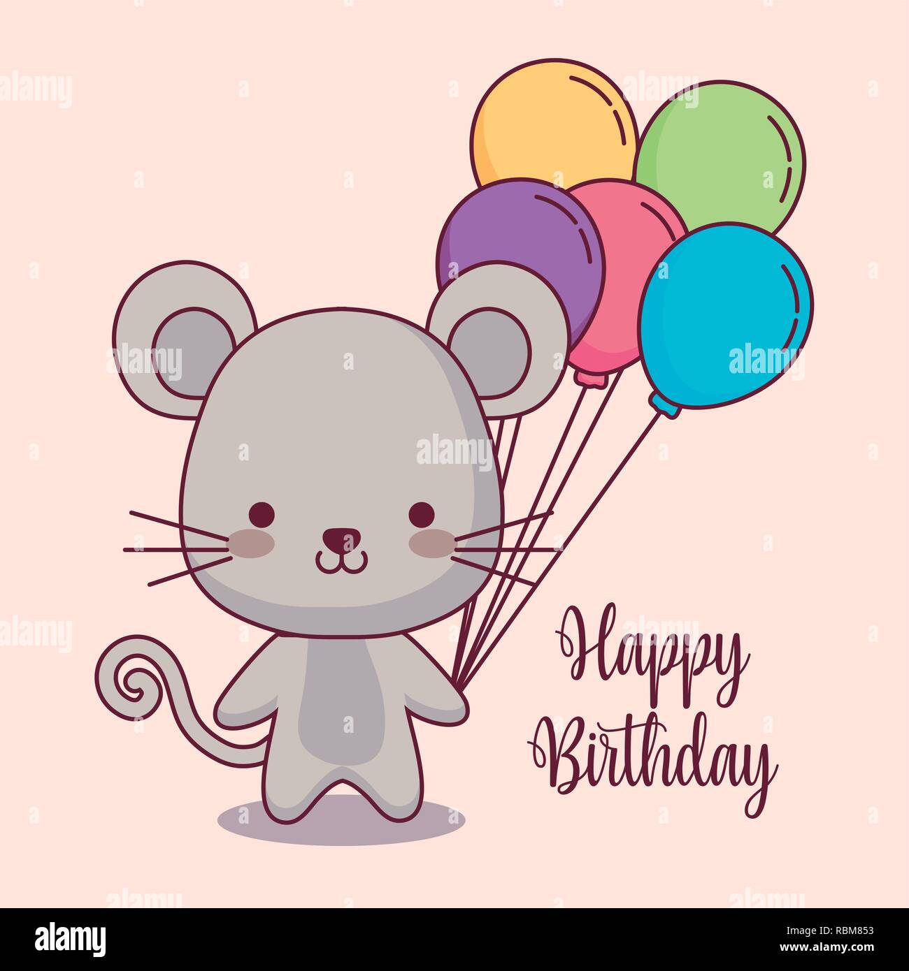 cute mouse happy birthday card vector illustration design Stock Vector ...