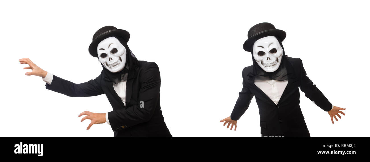 Man with scary mask isolated on white Stock Photo - Alamy