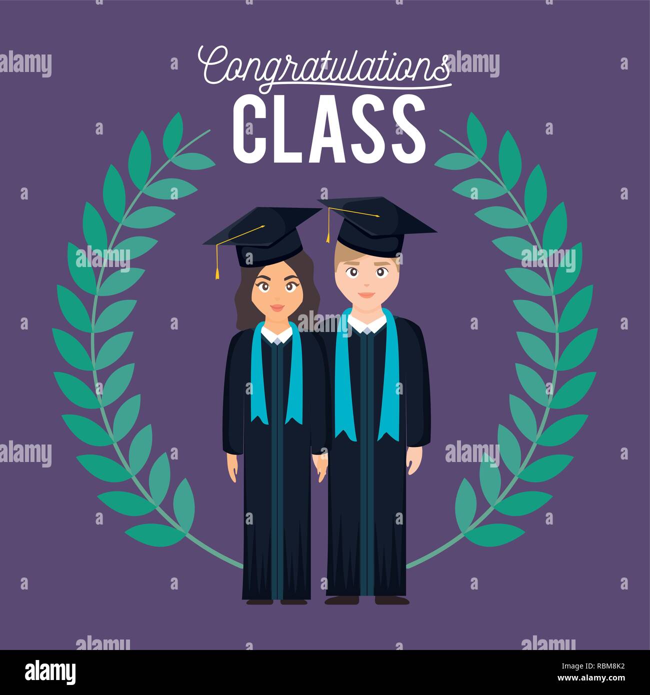 graduation celebration card with graduated couple vector illustration ...