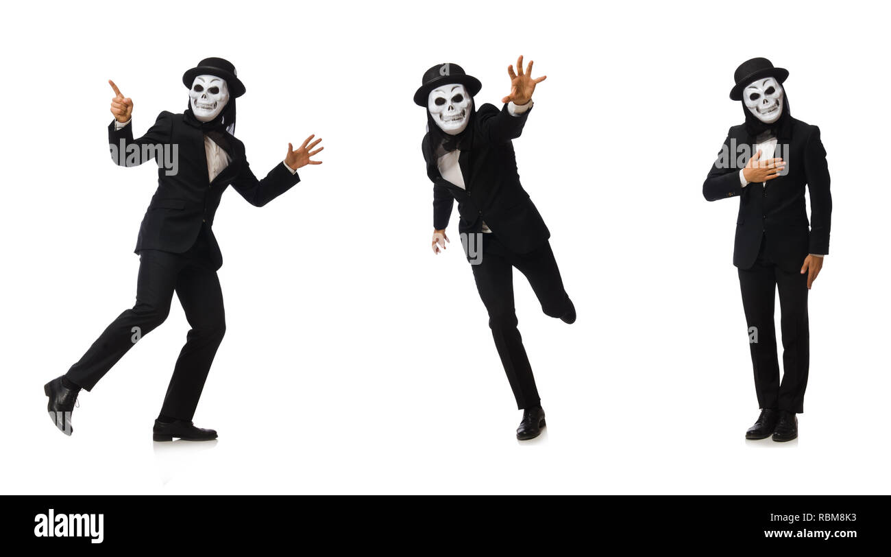 Man with scary mask isolated on white Stock Photo - Alamy