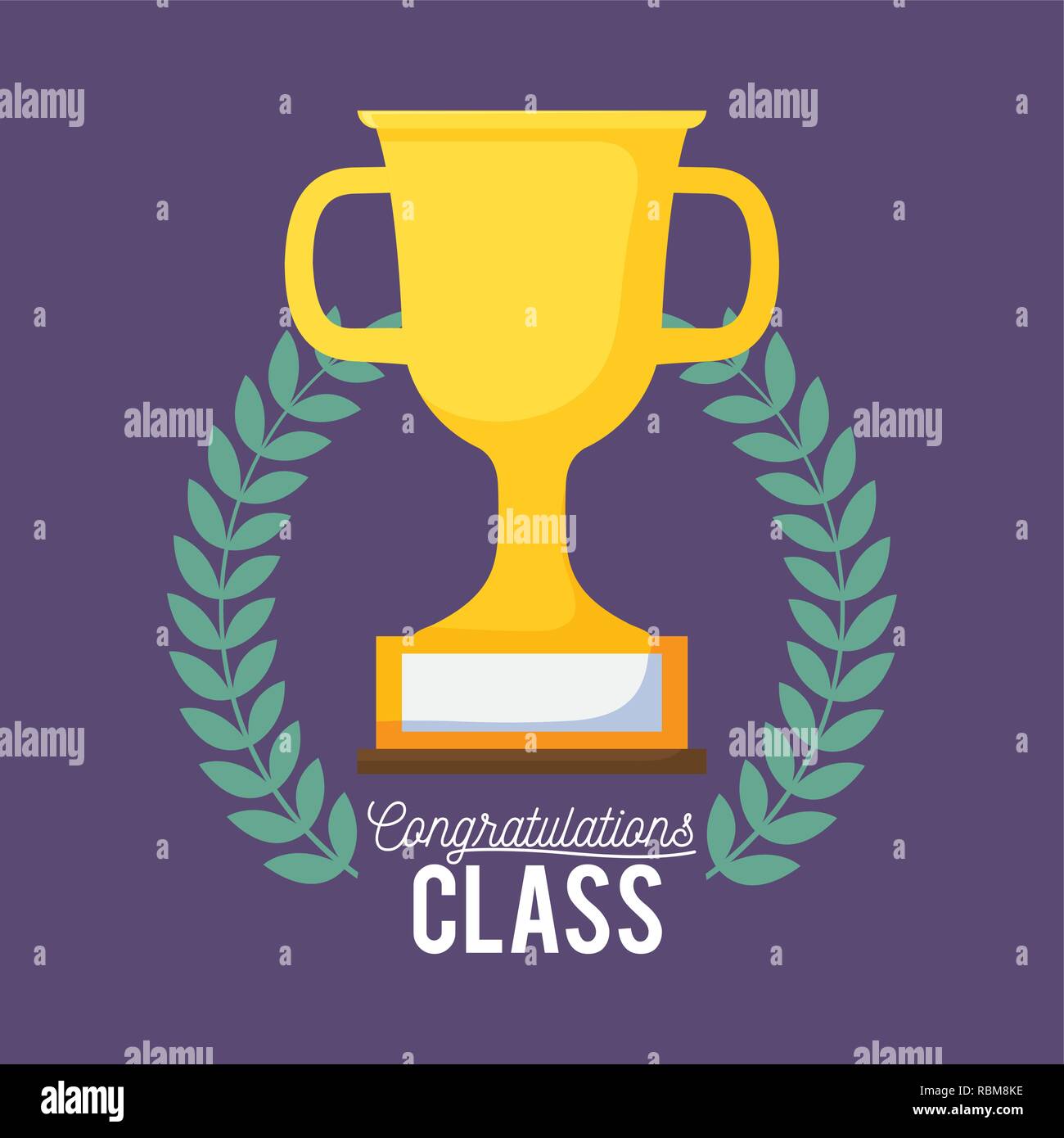 graduation class celebration card with trophy vector illustration ...