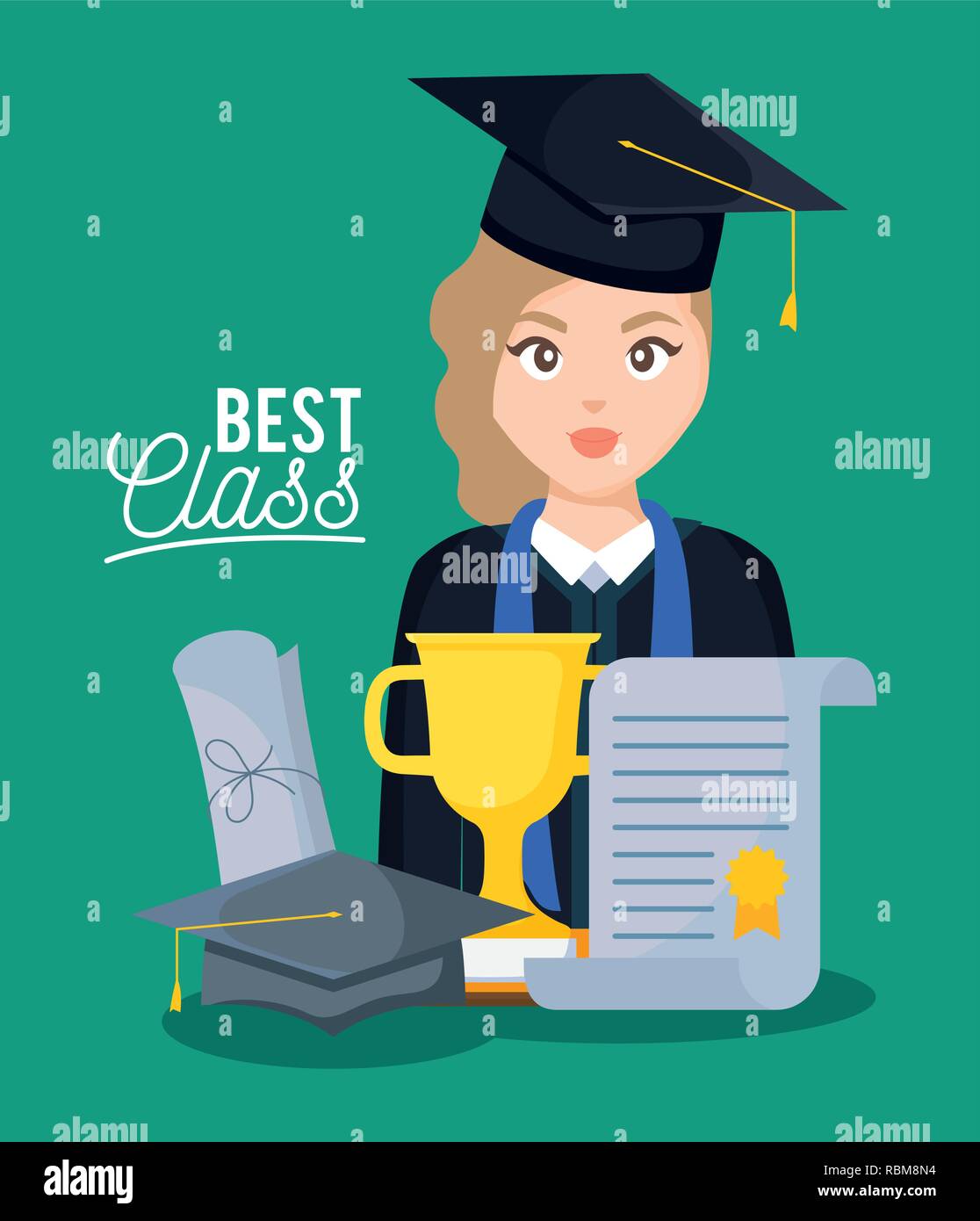 graduation class celebration card with graduated girl vector ...
