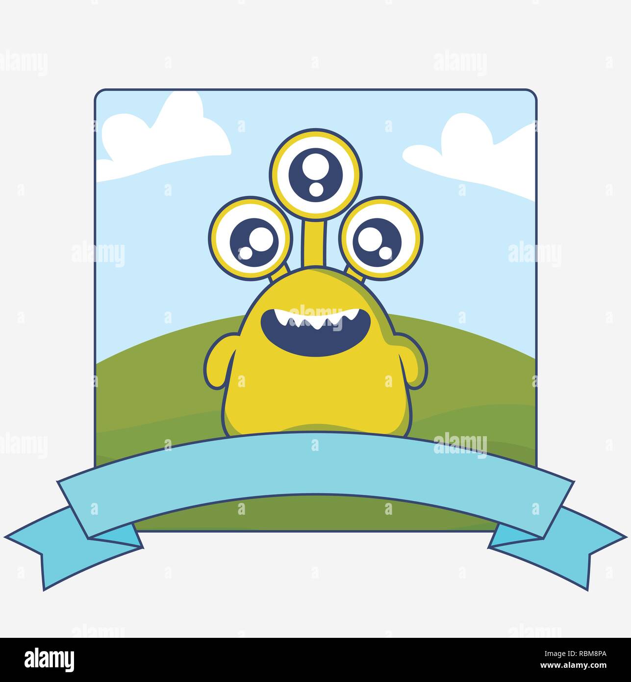 cute monster card in the field vector illustration design Stock Vector ...