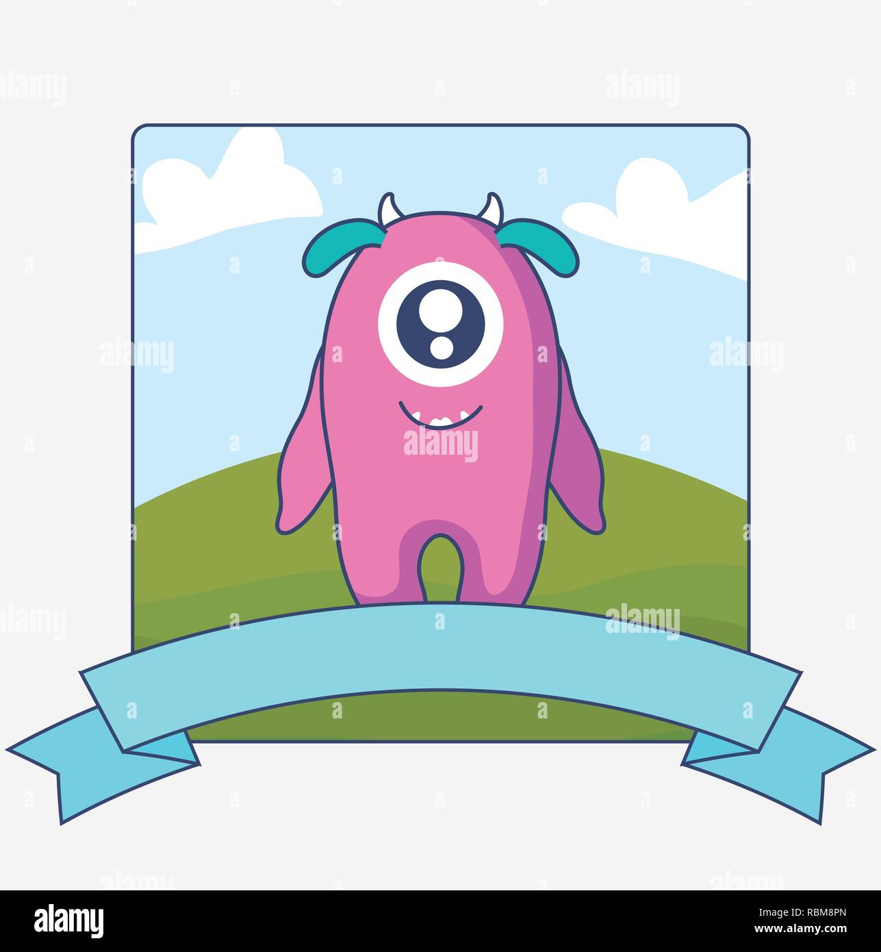 cute monster card in the field vector illustration design Stock Vector ...