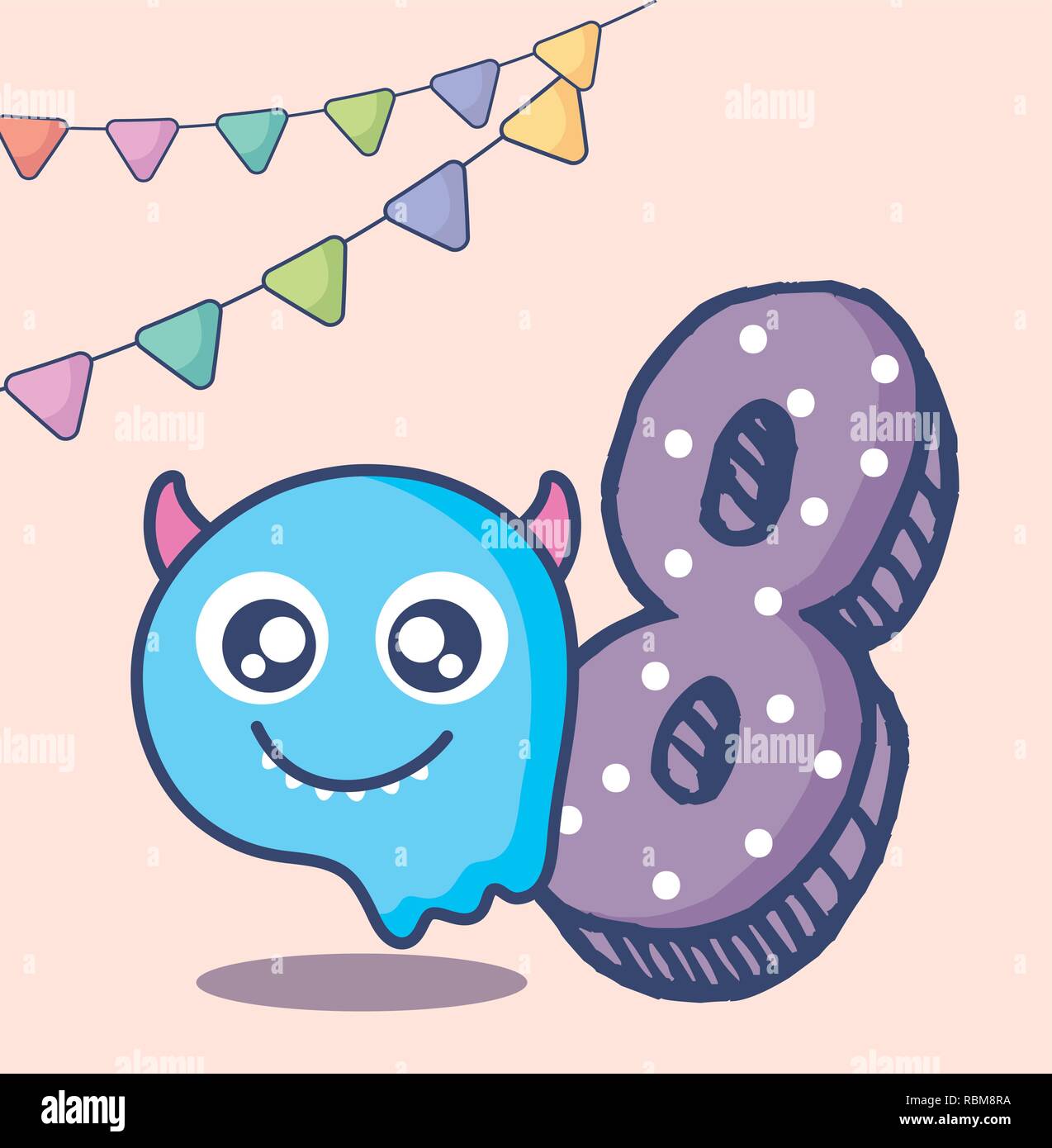 cute monster with number eight birthday card vector illustration design ...