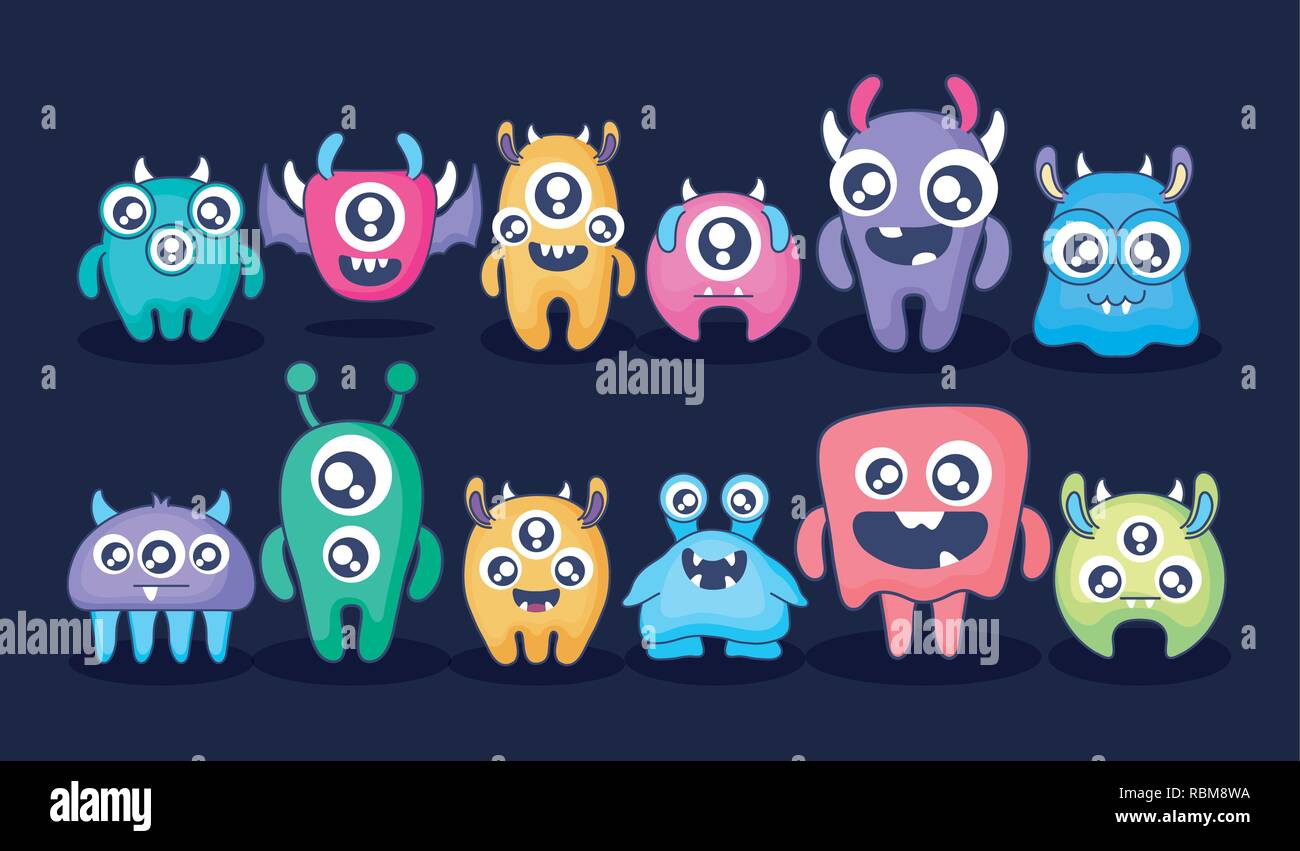 group of cute monsters card vector illustration design Stock Vector ...