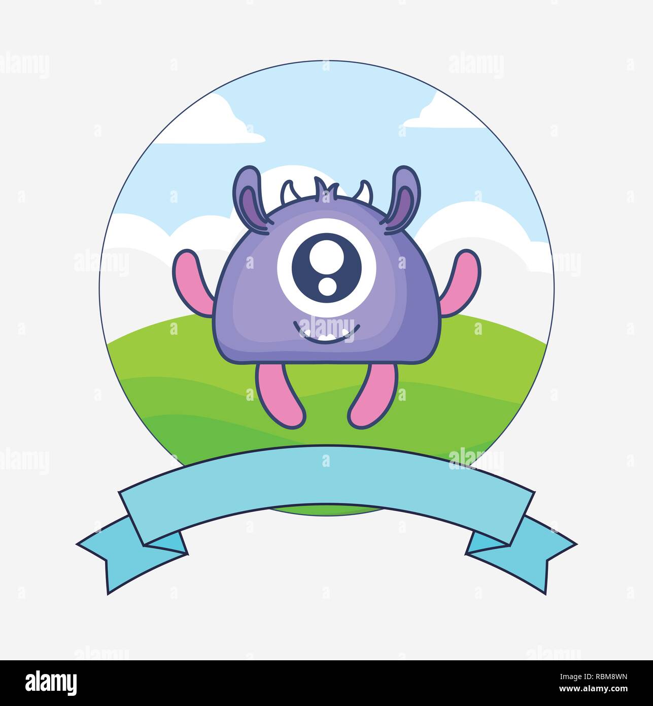 cute monster card in the field vector illustration design Stock Vector ...