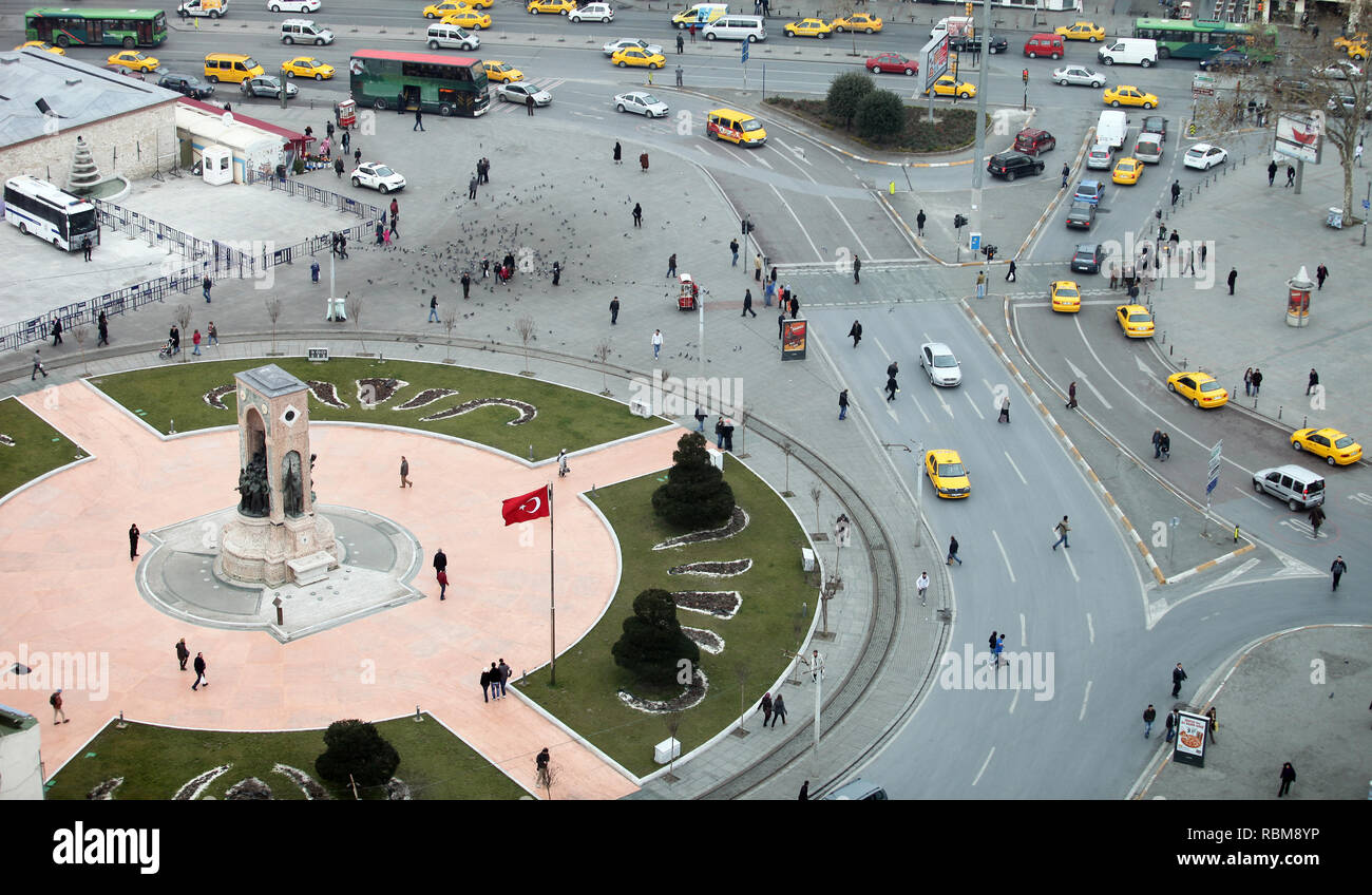 Taksim Square panoramic view and Republic Monument in Istanbul, Turkey ...