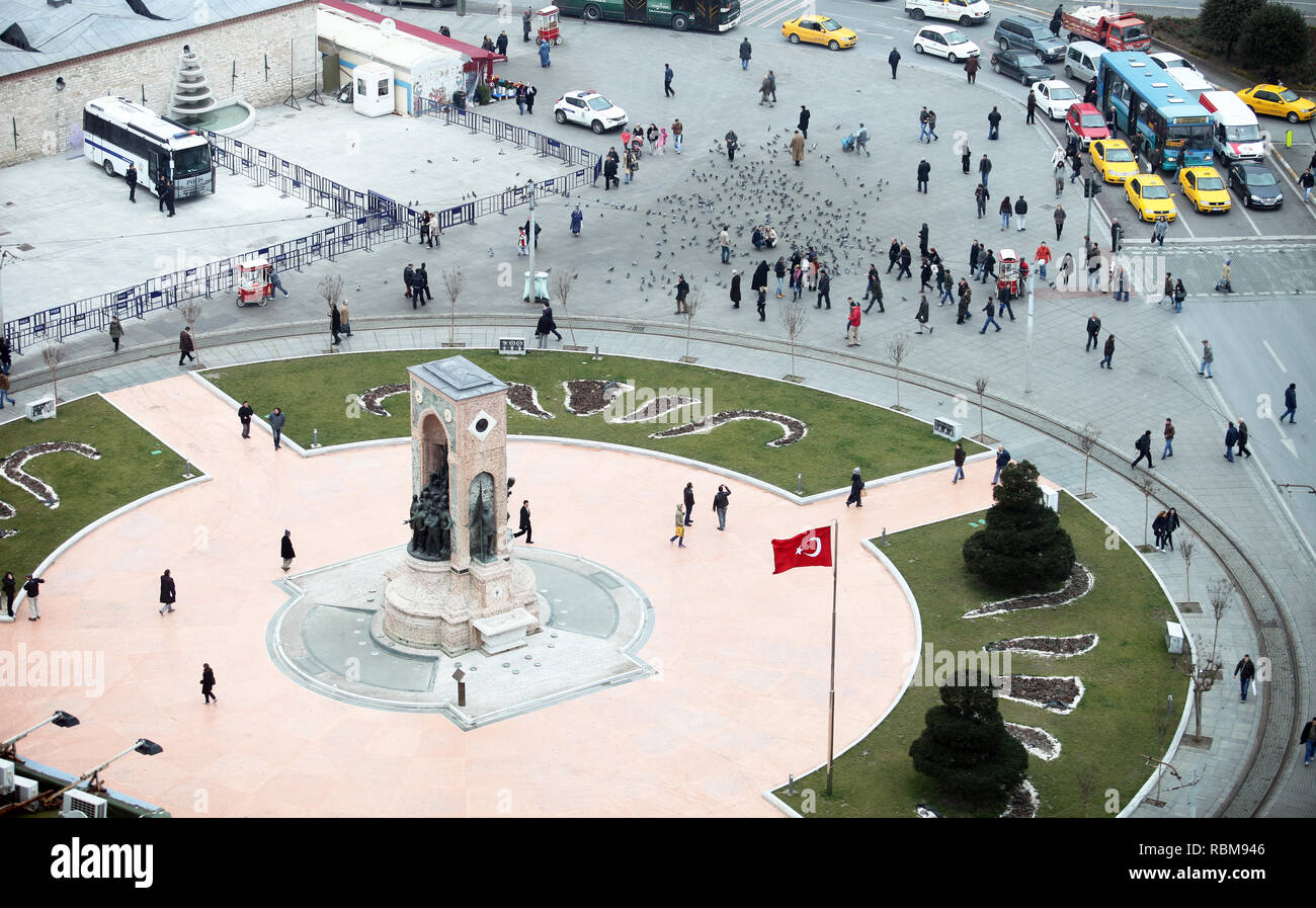 Taksim Square panoramic view and Republic Monument in Istanbul, Turkey ...
