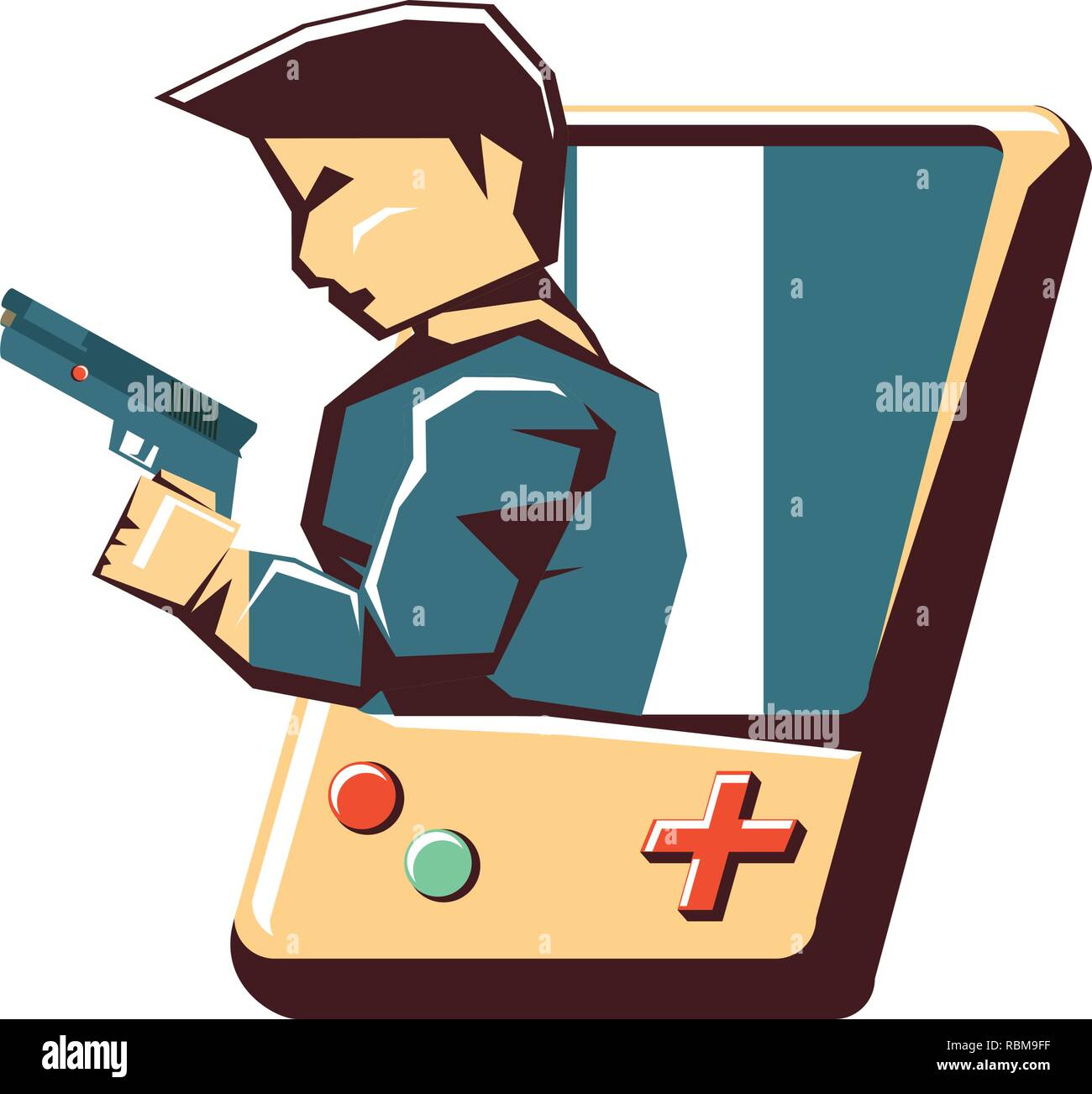 retro video game portable with gangster avatar vector illustration ...