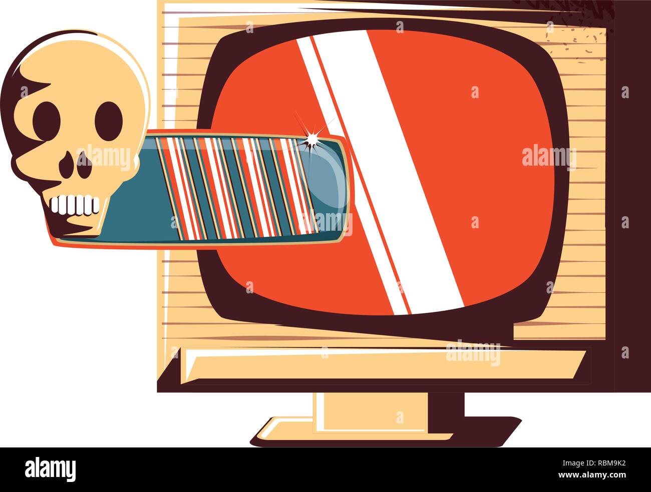 life bar and skull with tv retro vector illustration design Stock ...
