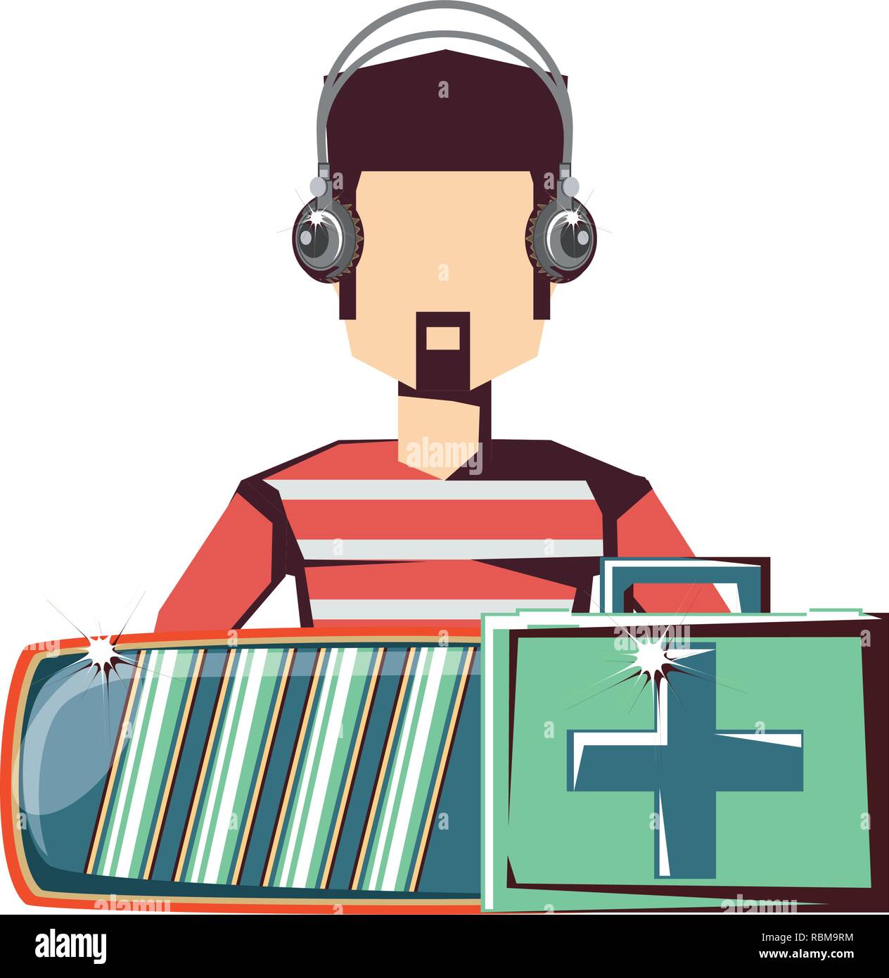 man player video game with set icons vector illustration design Stock ...