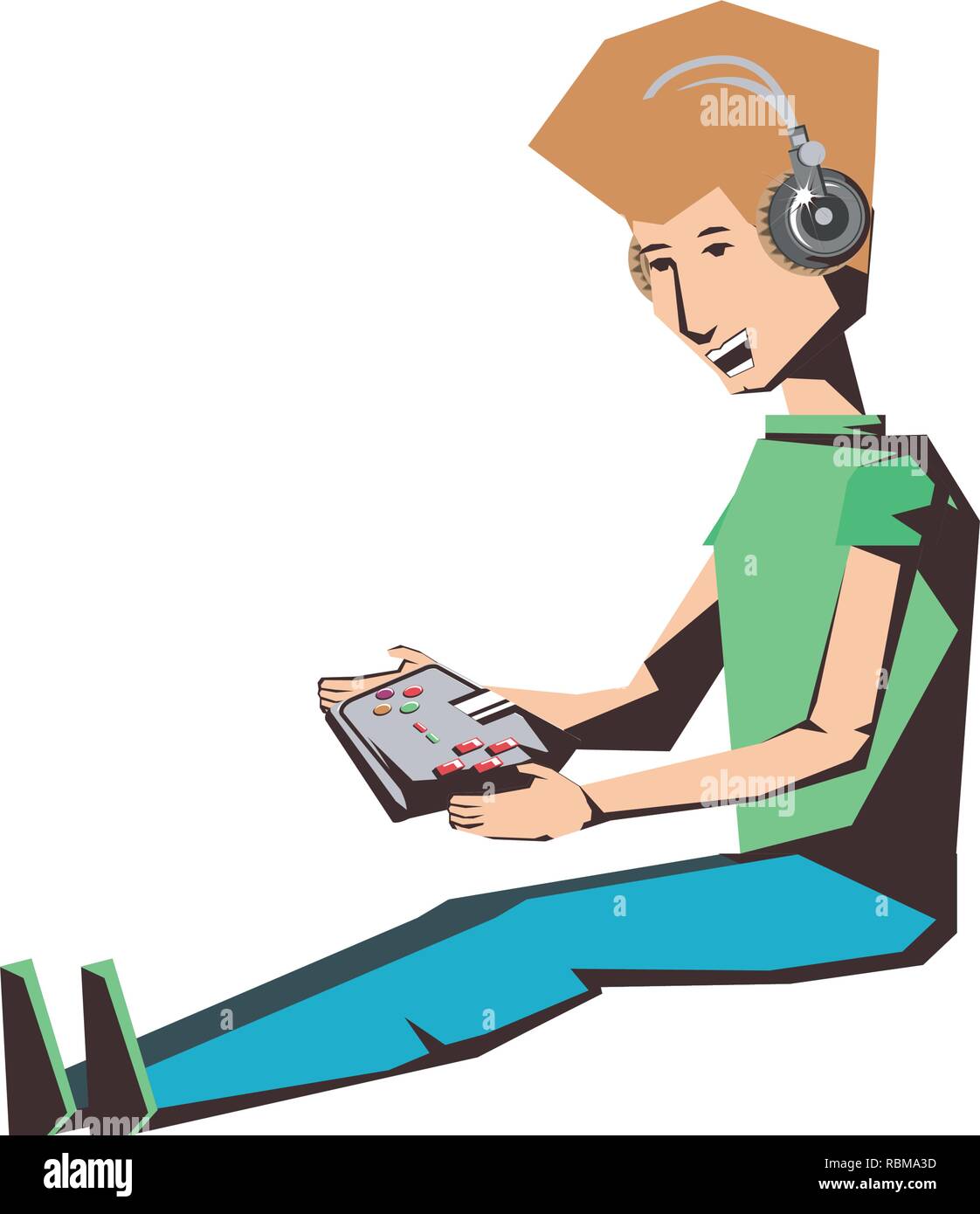 man player video game sitting with control vector illustration design ...