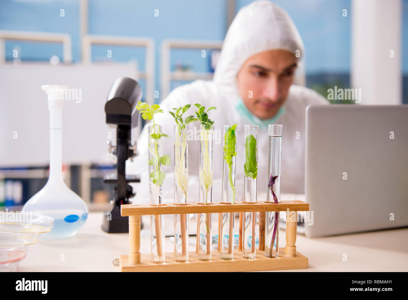 Male biotechnology scientist chemist working in the lab Stock Photo - Alamy