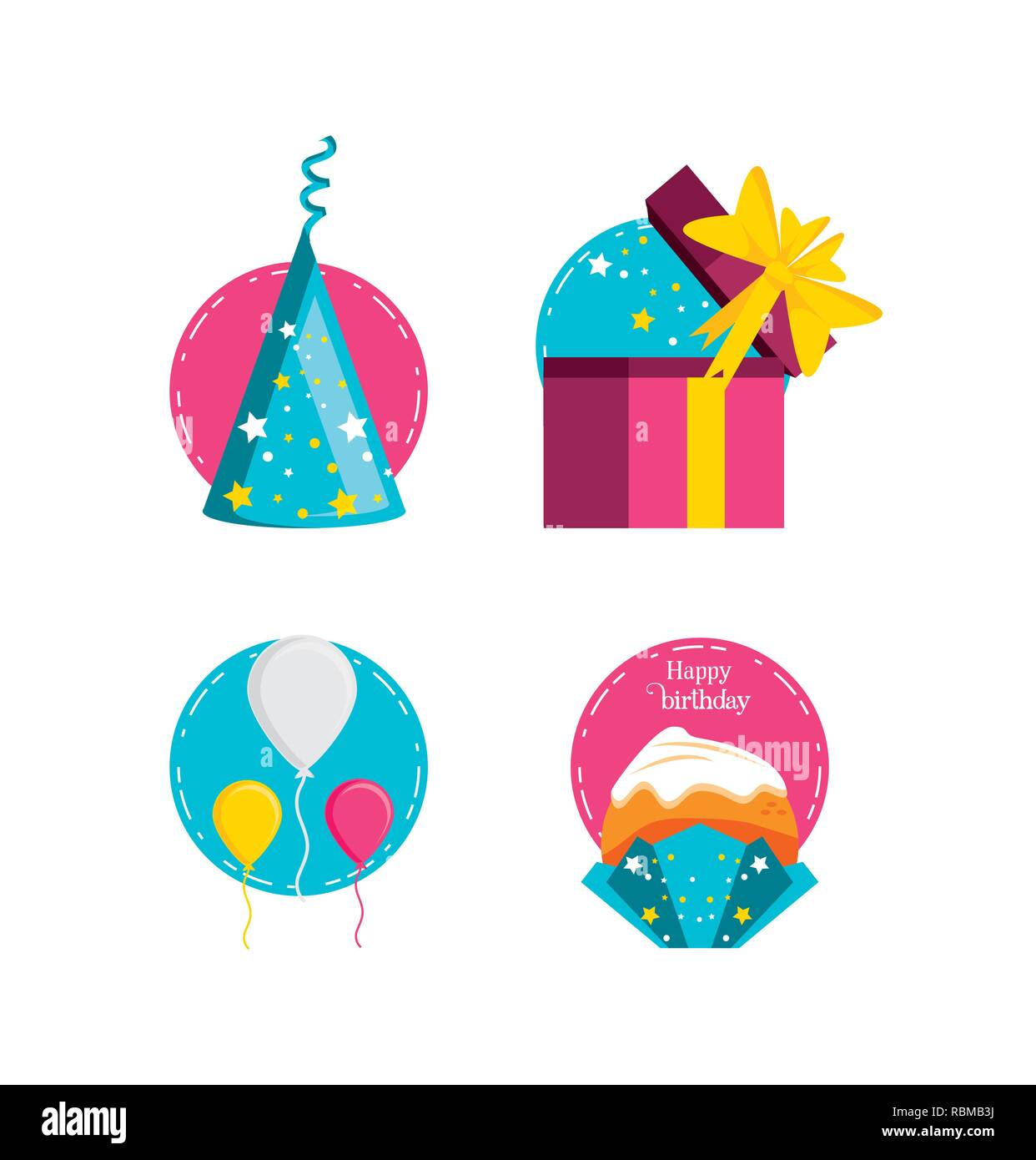 set of accessories on birthday party vector illustration design Stock ...