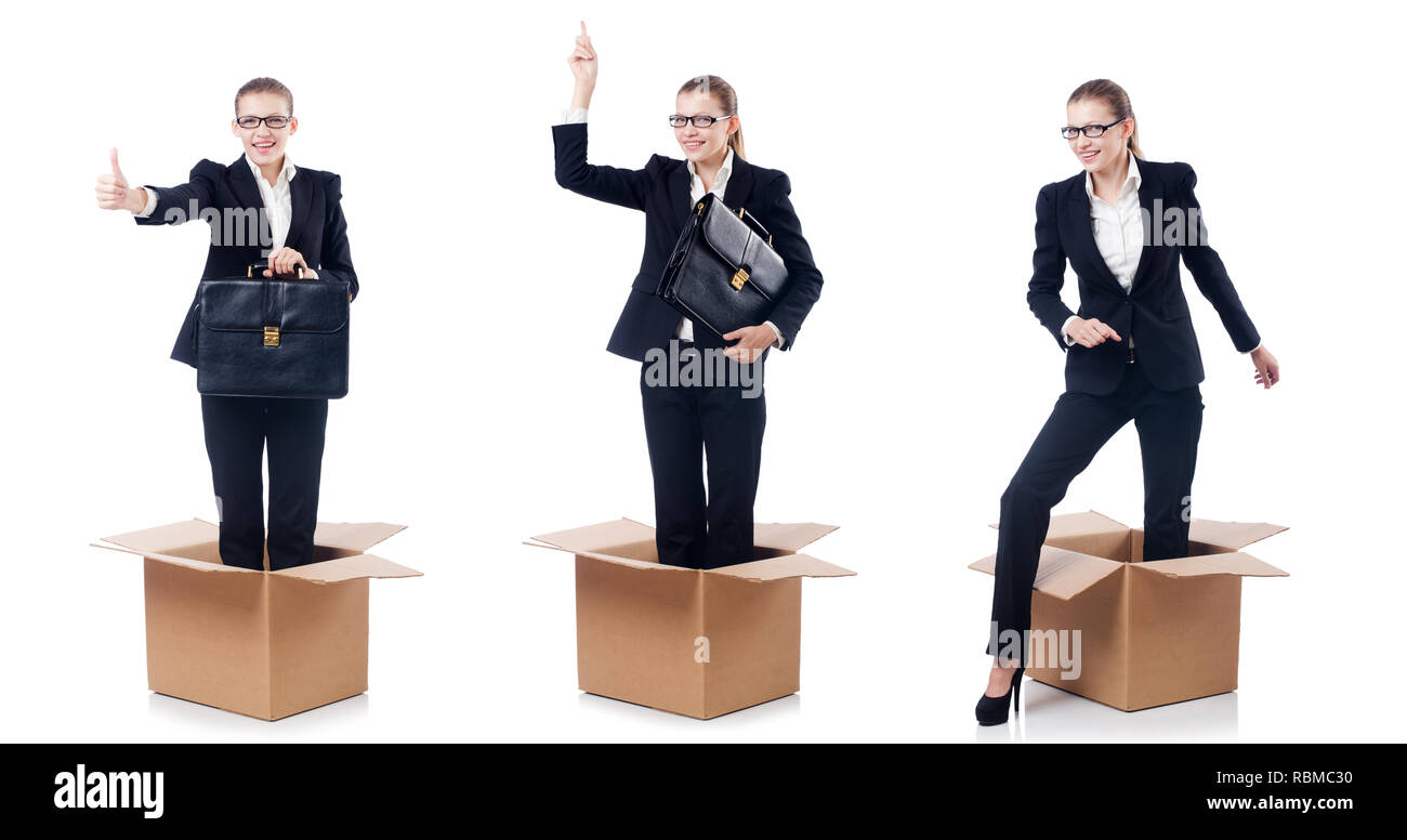 Woman in thinking out of box concept Stock Photo - Alamy