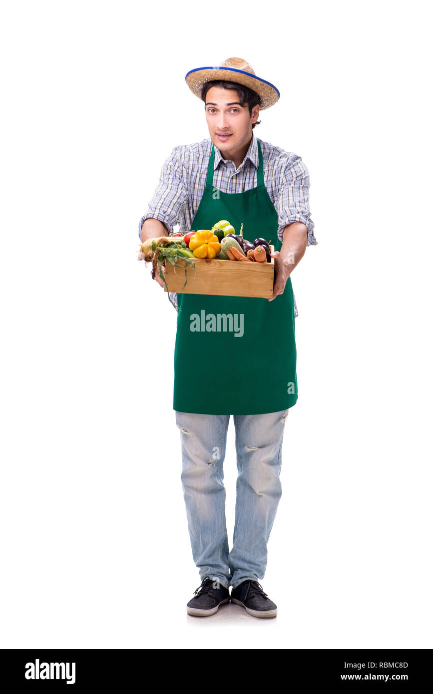 Young farmer with fresh produce isolated on white background Stock ...