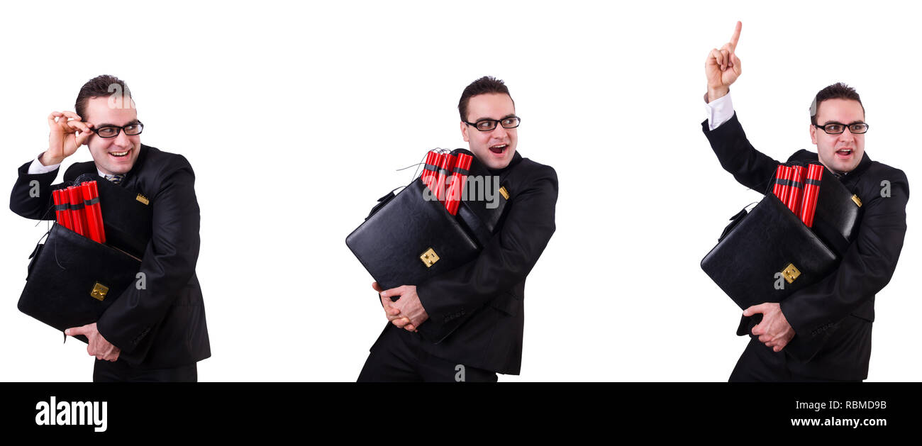 Man with dynamite isolated on white Stock Photo - Alamy