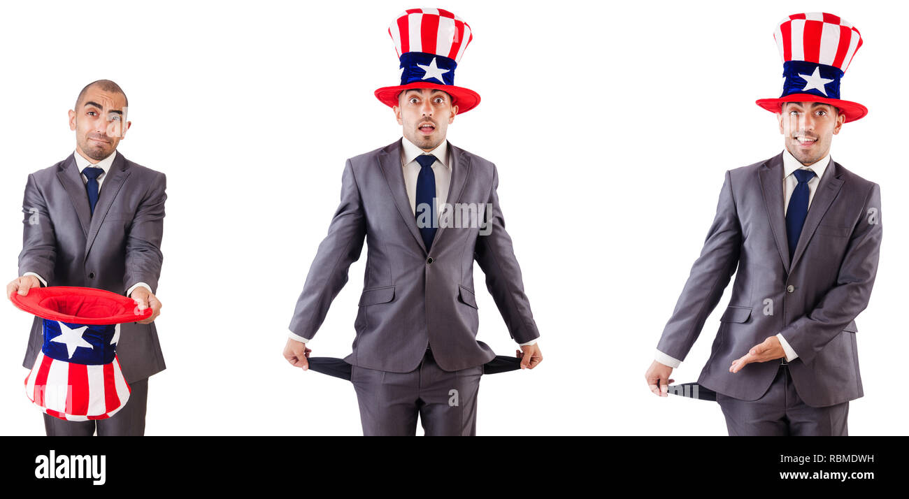 Man with american hat isolated on white Stock Photo - Alamy