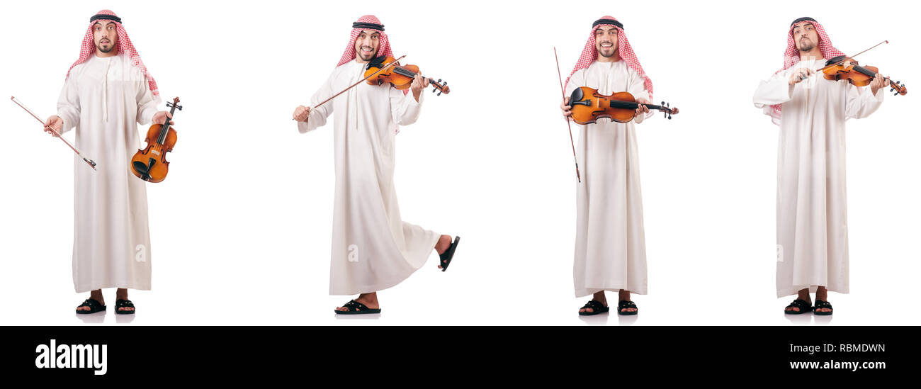 Arab man playing violin isolated on white Stock Photo - Alamy