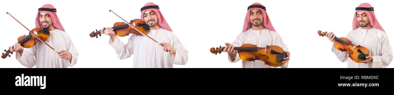 Arab man playing violin isolated on white Stock Photo - Alamy
