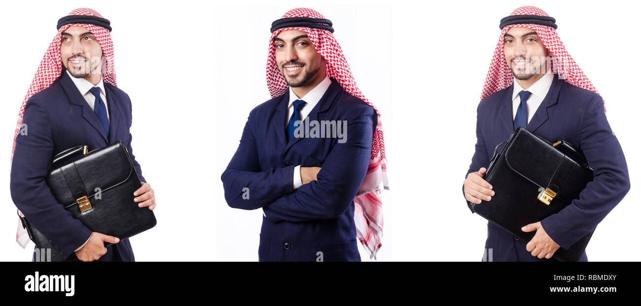 Arab man with bag isolated on white Stock Photo - Alamy