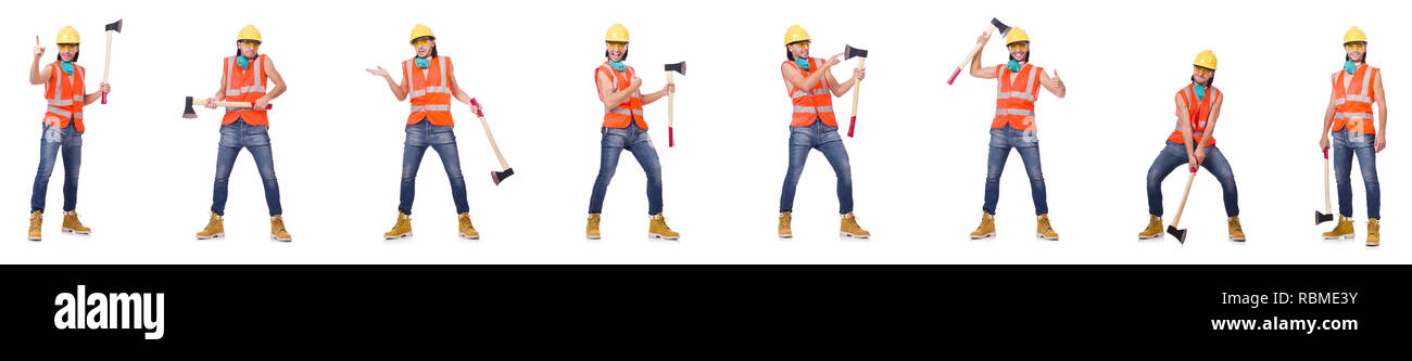 Industrial worker isolated on white Stock Photo - Alamy