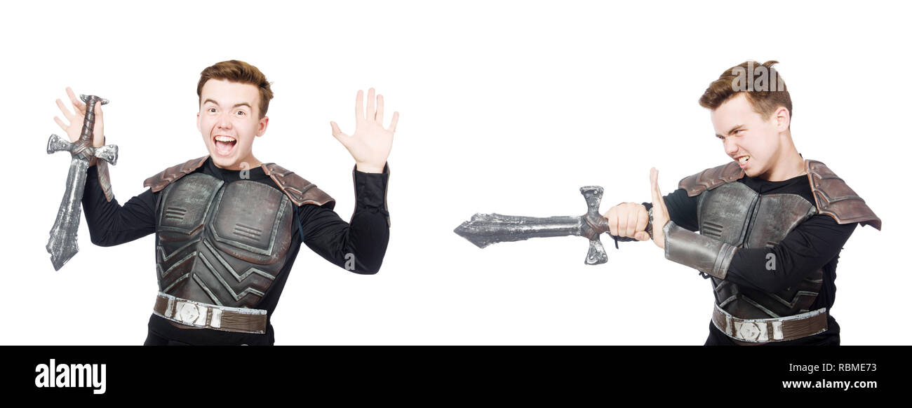 Young funny man in armour suit Stock Photo - Alamy