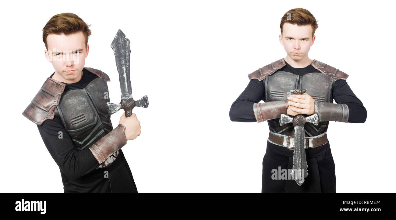 Young funny man in armour suit Stock Photo - Alamy