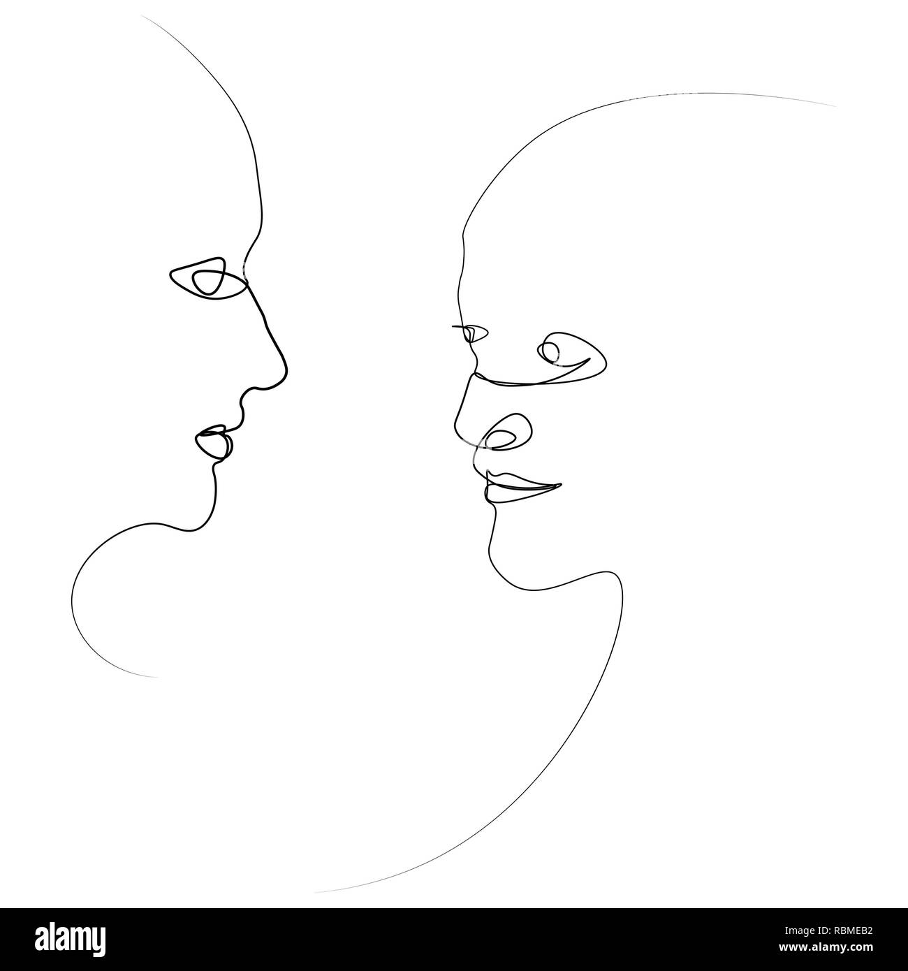 Two silhouettes of people drawn with one line. Simple illustration ...